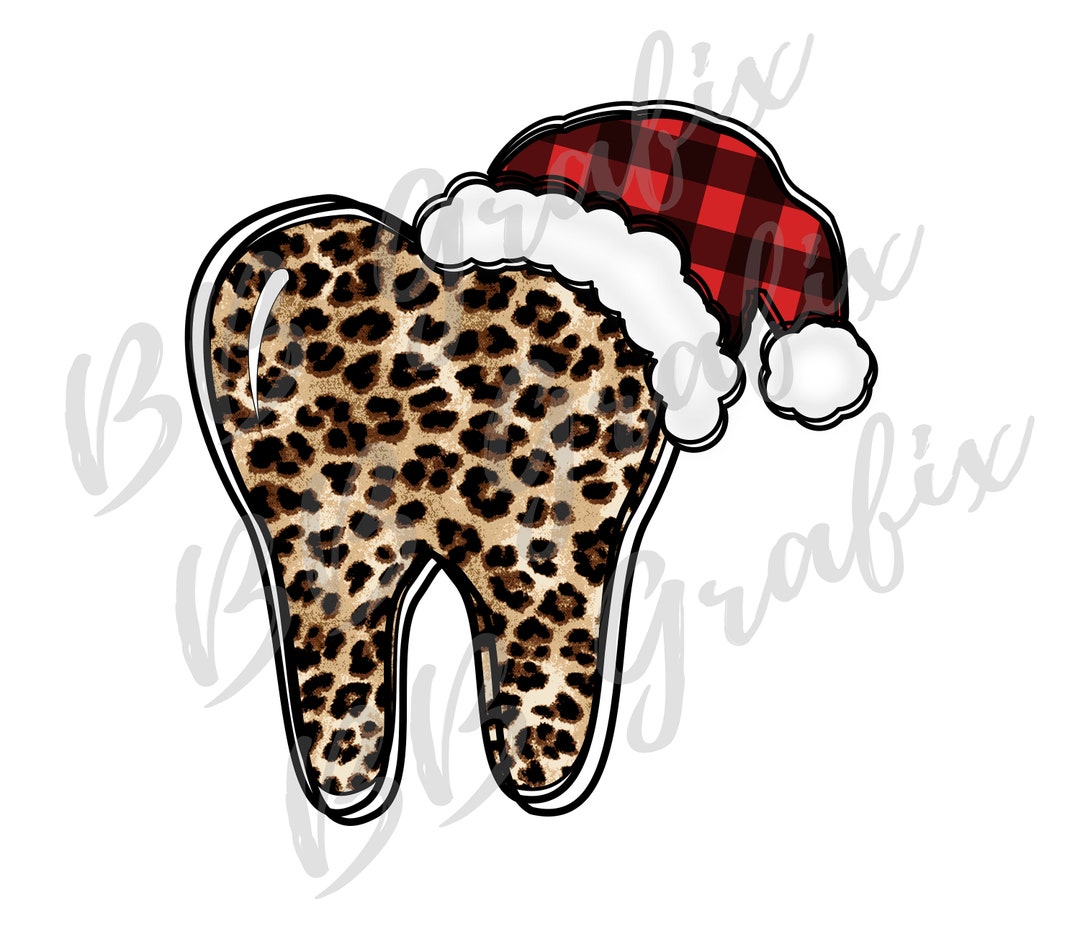 Digital Png File Tooth Dentist Orthodontist Leopard Santa Hat Christmas ...