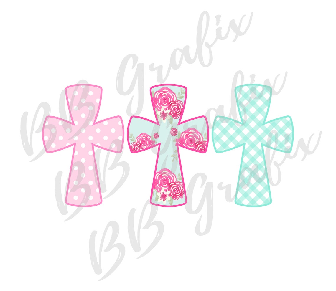 Digital Png File Cross Trio Pink Pale Teal Floral Flower - Etsy