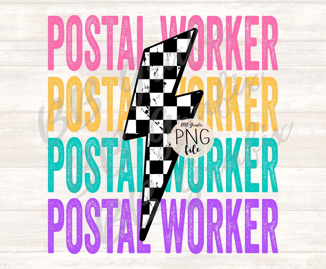 Digital Png File Postal Worker Distressed Stacked Checker Lightning ...