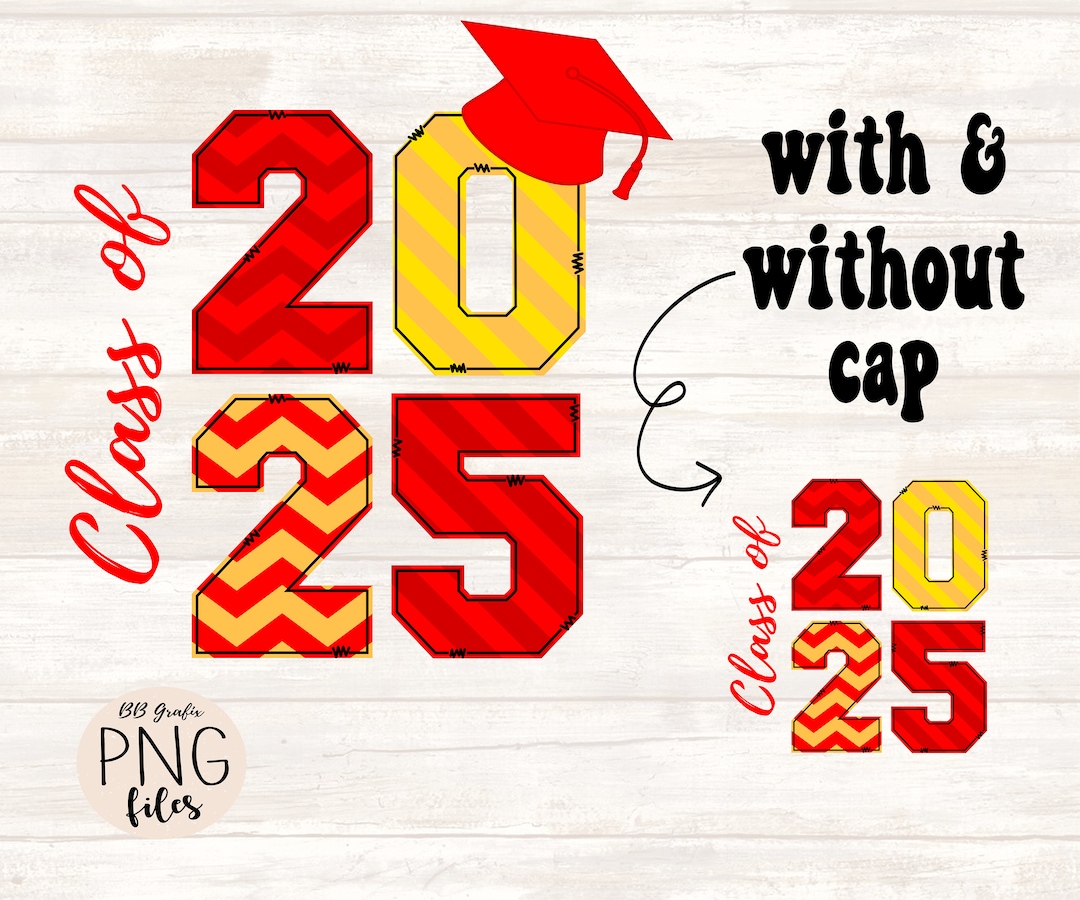 Digital Png File Class of 2025 Red Yellow-gold Grad Cap Hat Printable ...