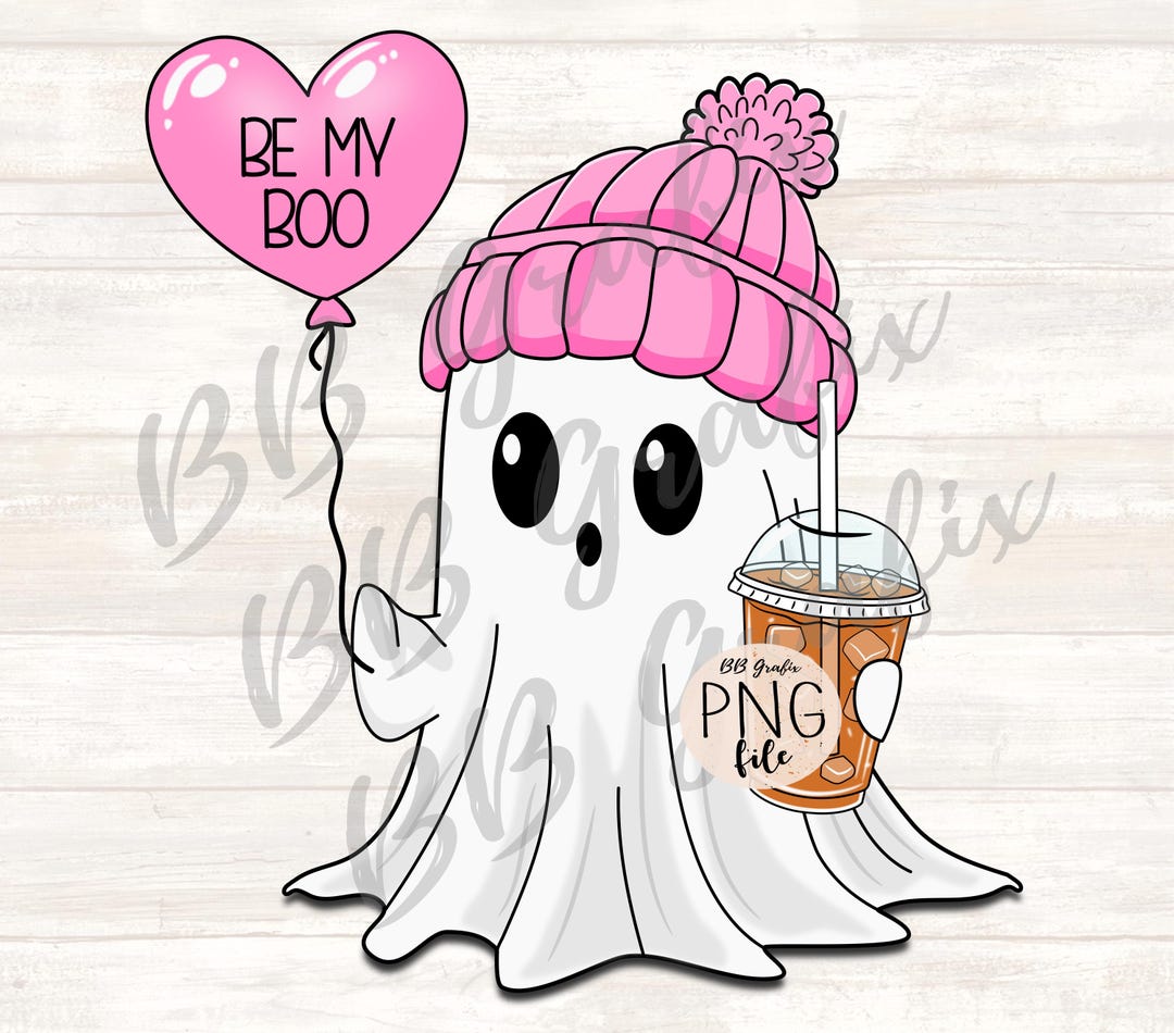 Digital Png File Be My Boo Ghost Valentine Balloon Girl Beanie Iced ...