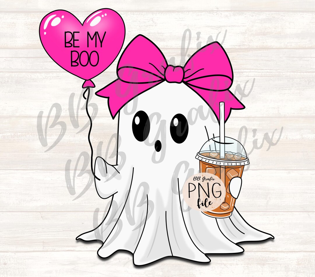 Digital Png File Be My Boo Ghost Valentine's Balloon Girl Bow Coquette ...