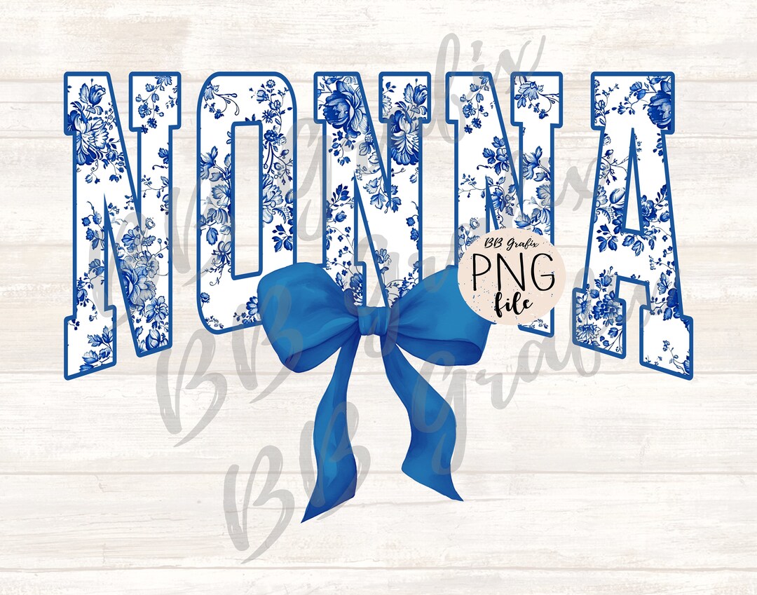 Digital Png File Nonna Floral Toile Blue Water Color Coquette Bow Clip Art Printable Waterslide ...