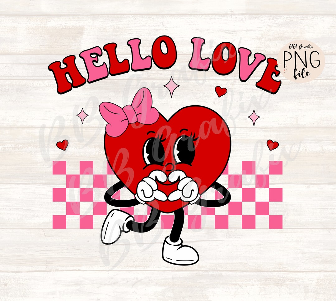 Digital Png File Hello Love Heart Character Girl Bow Valentine's Day ...