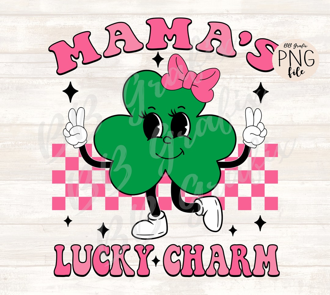 Digital Png File Mama's Lucky Charm Kid Shamrock Girl Bow Retro St ...