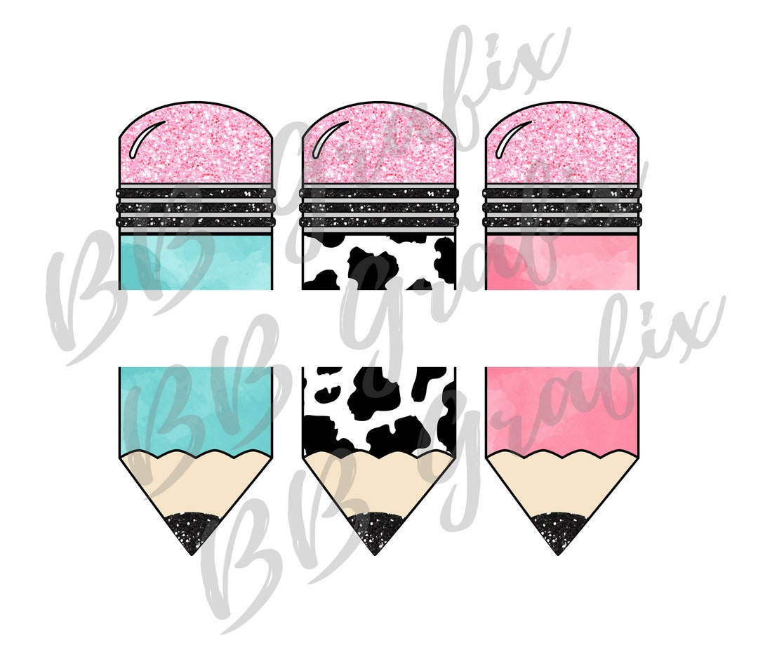 Digital Png File Pencil Trio Cow Print Teacher Gift Back to School Clip ...