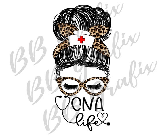 Digital Png File Cna Life Messy Bun Hair Leopard Bow Cheetah Etsy Norway