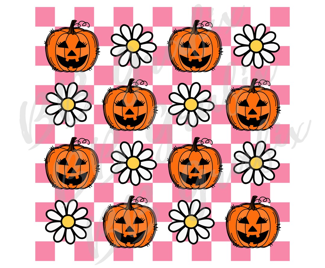 Digital Png File Fall Jack-o-lanterns and Daisies Daisy Pumpkin Checker ...