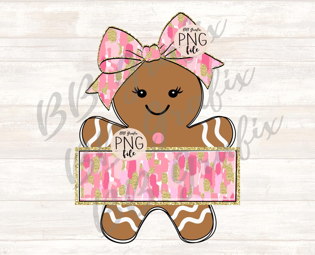 Digital Png File Gingerbread Girl Bow Kids Cute Pink Printable Messy ...