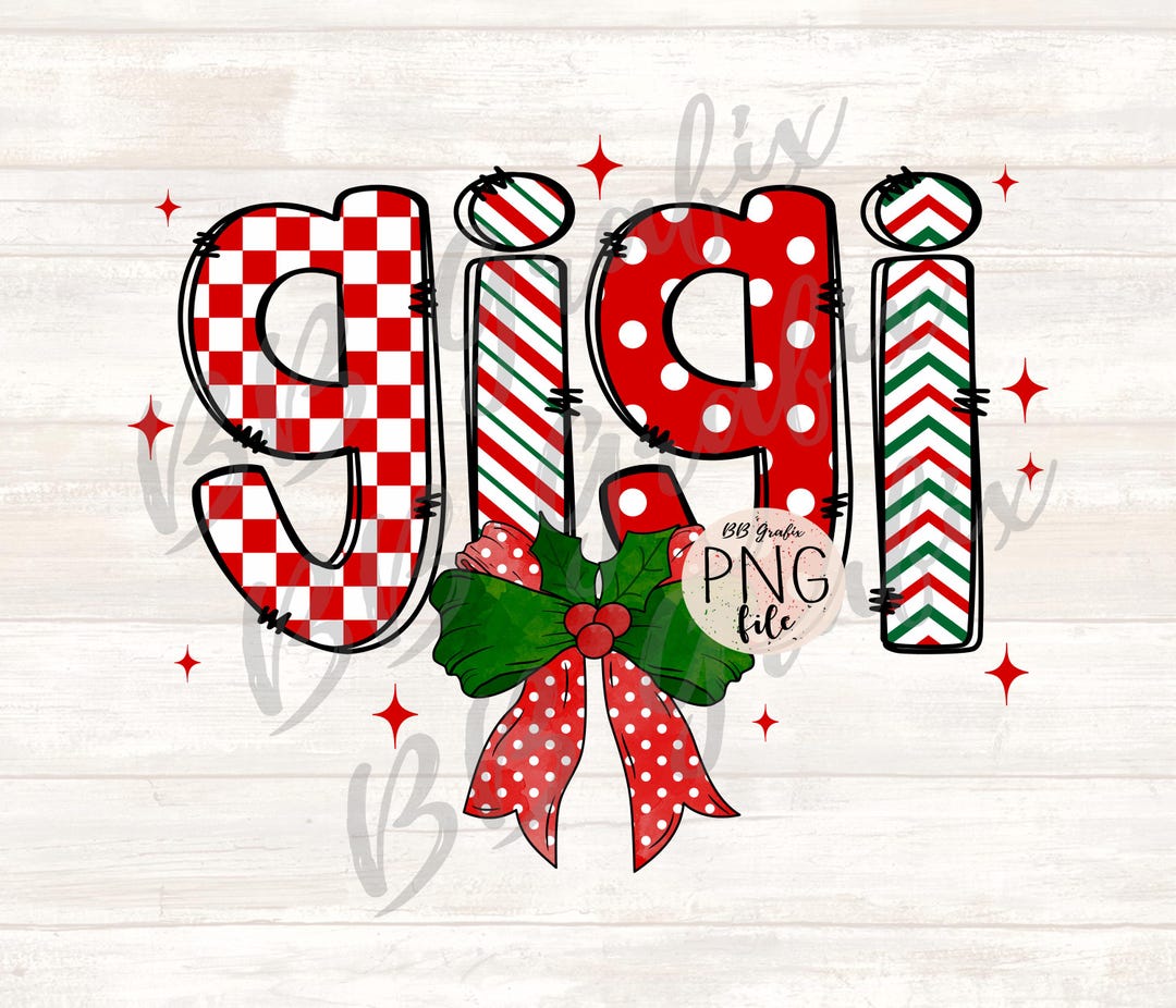 Digital Png File Gigi Hand Drawn Doodle Coquette Bow Christmas Printable Waterslide Dtf Dtg Iron ...
