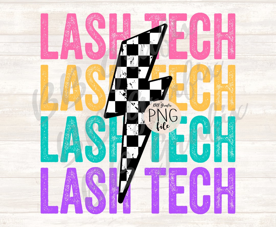 Digital PNG File Lash Tech Distressed Stacked Checker Lightning Bolt ...
