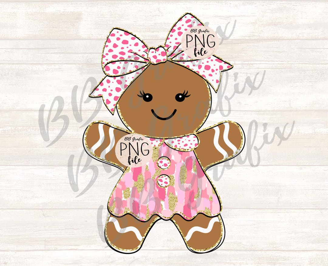 Digital Png File Gingerbread Girl Bow Kids Cute Pink Printable Messy ...