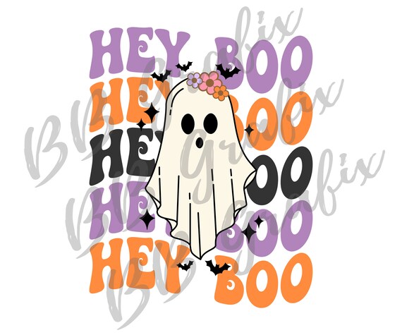 Digital Png File Hey Boo Halloween Stacked Retro Ghost - Etsy
