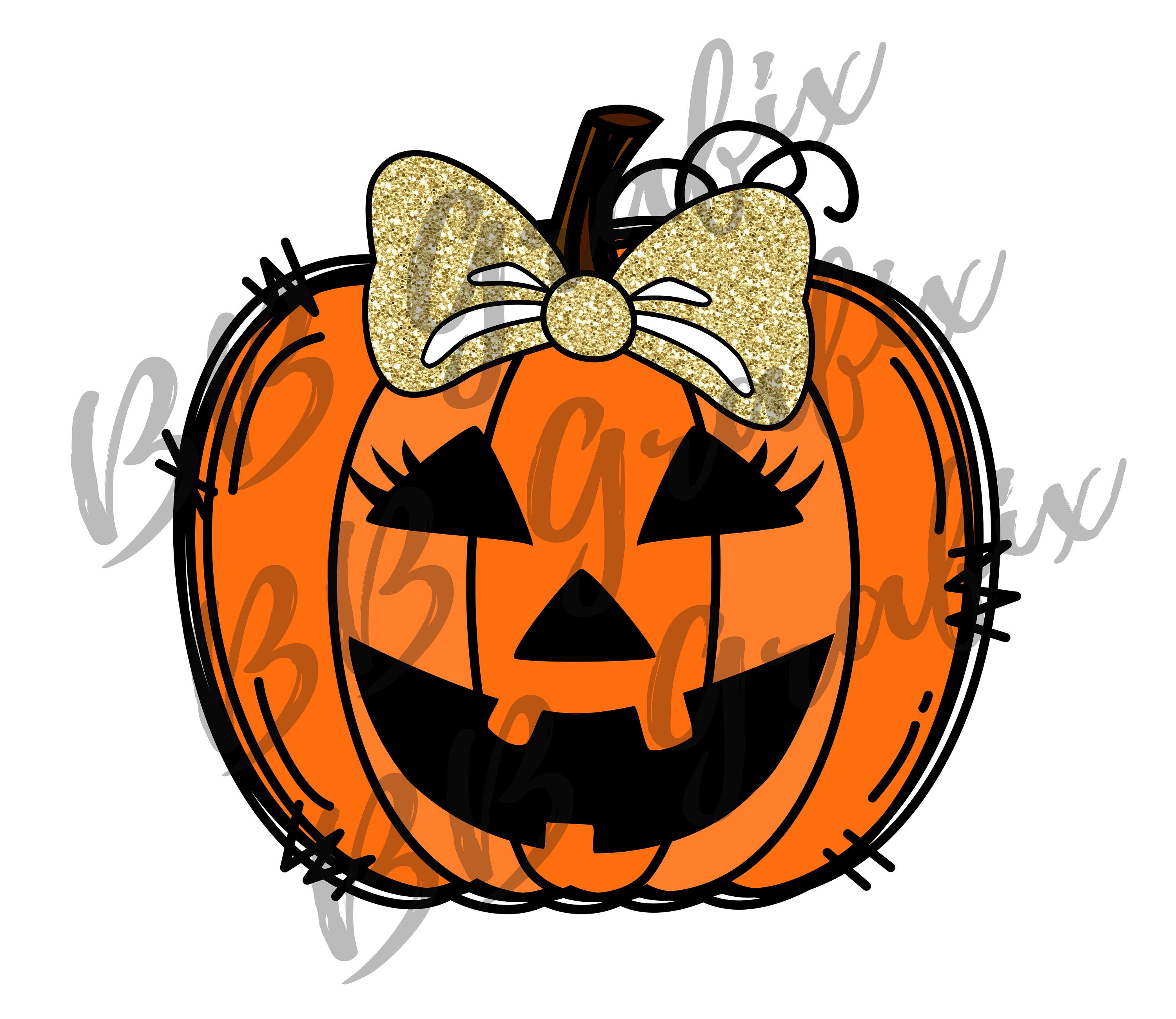 Digital Png File Girl Pumpkin Face Bow Gold Halloween Fall | Etsy