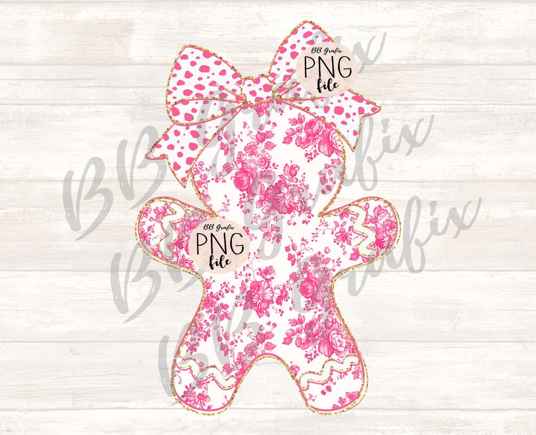 Digital Png File Gingerbread Girl Bow Kids Cute Pink Floral Chinoiserie ...