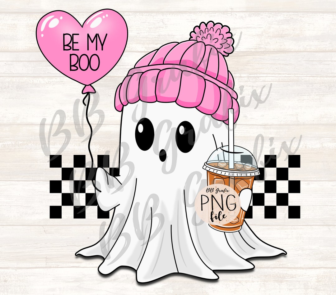 Digital Png File Be My Boo Ghost Valentine Balloon Girl Checker Beanie ...