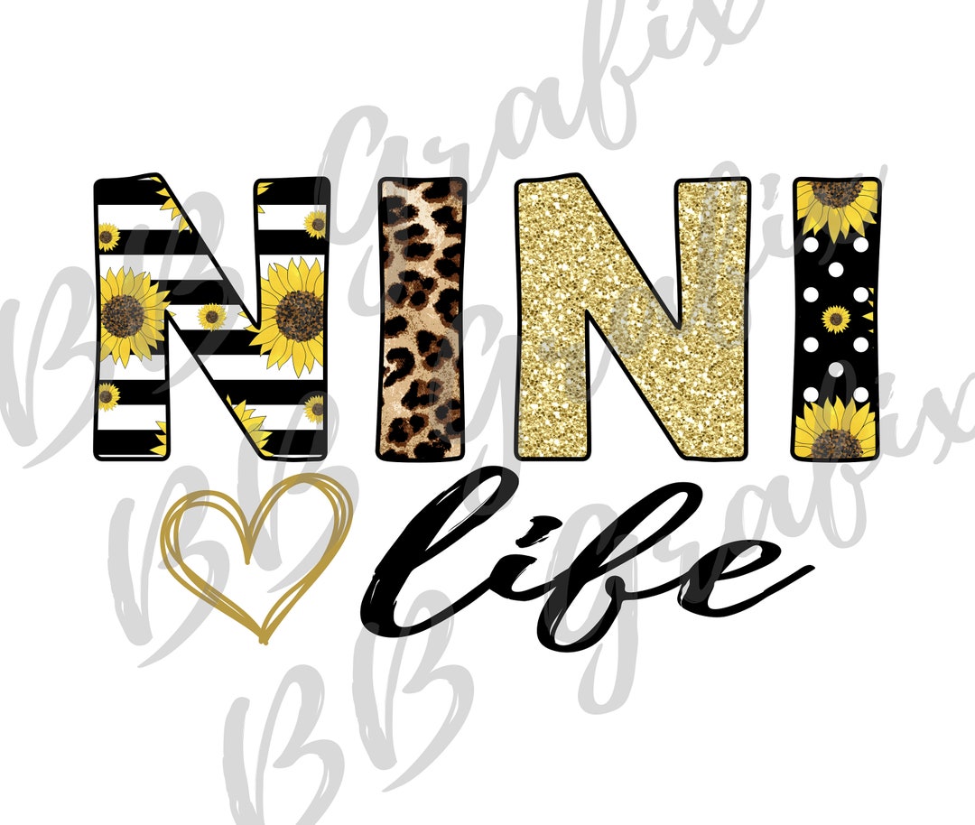 Digital Png File Nini Life Yellow Sunflower, Black, Leopard Heart ...