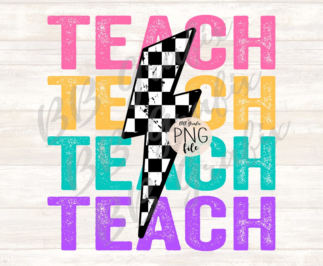 Digital Png File Teach Distressed Stacked Checker Lightning Bolt ...