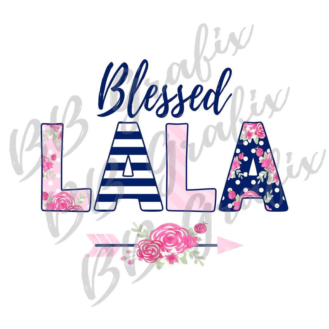 Digital Png File Blessed Lala Floral Stripes Navy Blue, Light Pink ...