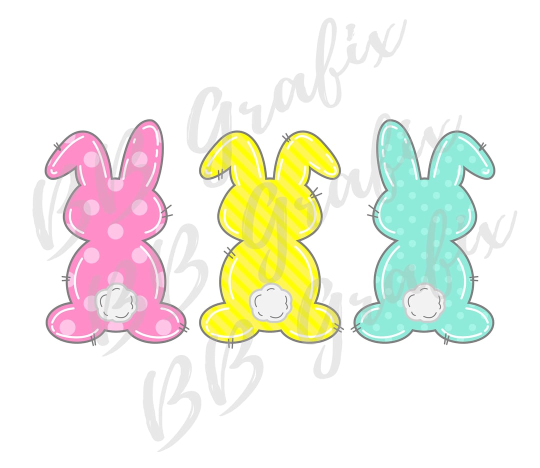 Digital Png File - Bunny Rabbit Trio - Line of Three - Pink, Yellow ...