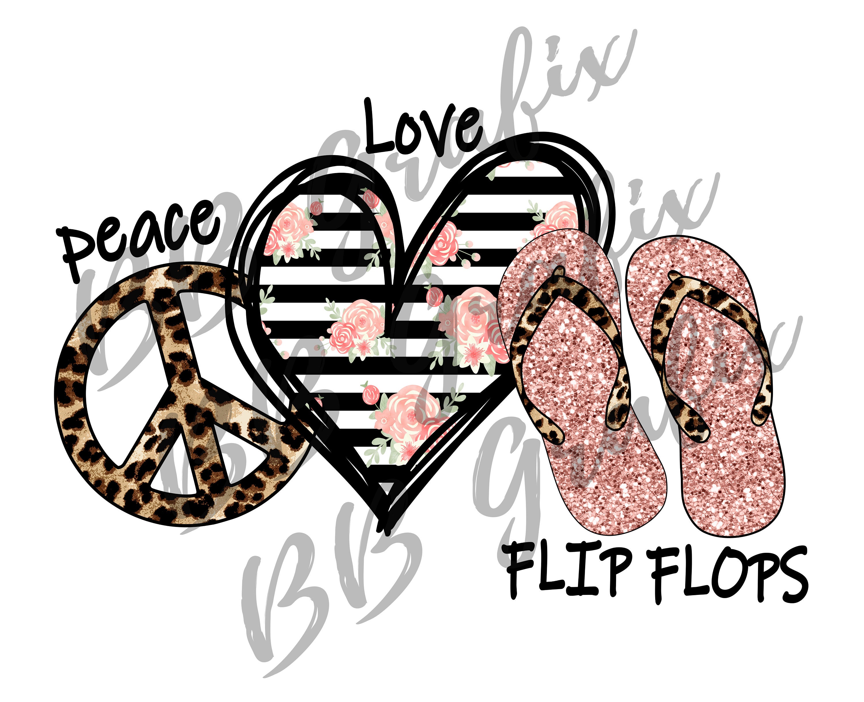 Digital Png File Peace Love Flip Flops Summer Heart | Etsy