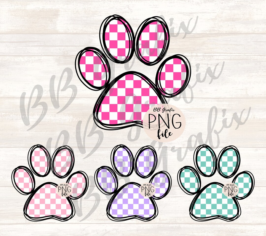 Digital PNG Files 4 Separate Designs - Paw Print Checker Clip Art ...