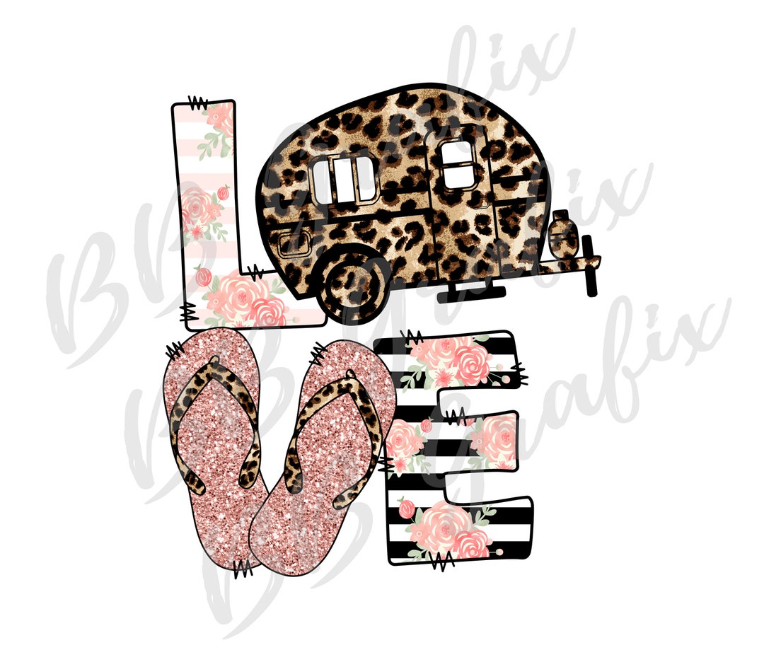 Digital Png File LOVE Camping Blush Floral Leopard Rose Summer Camper ...