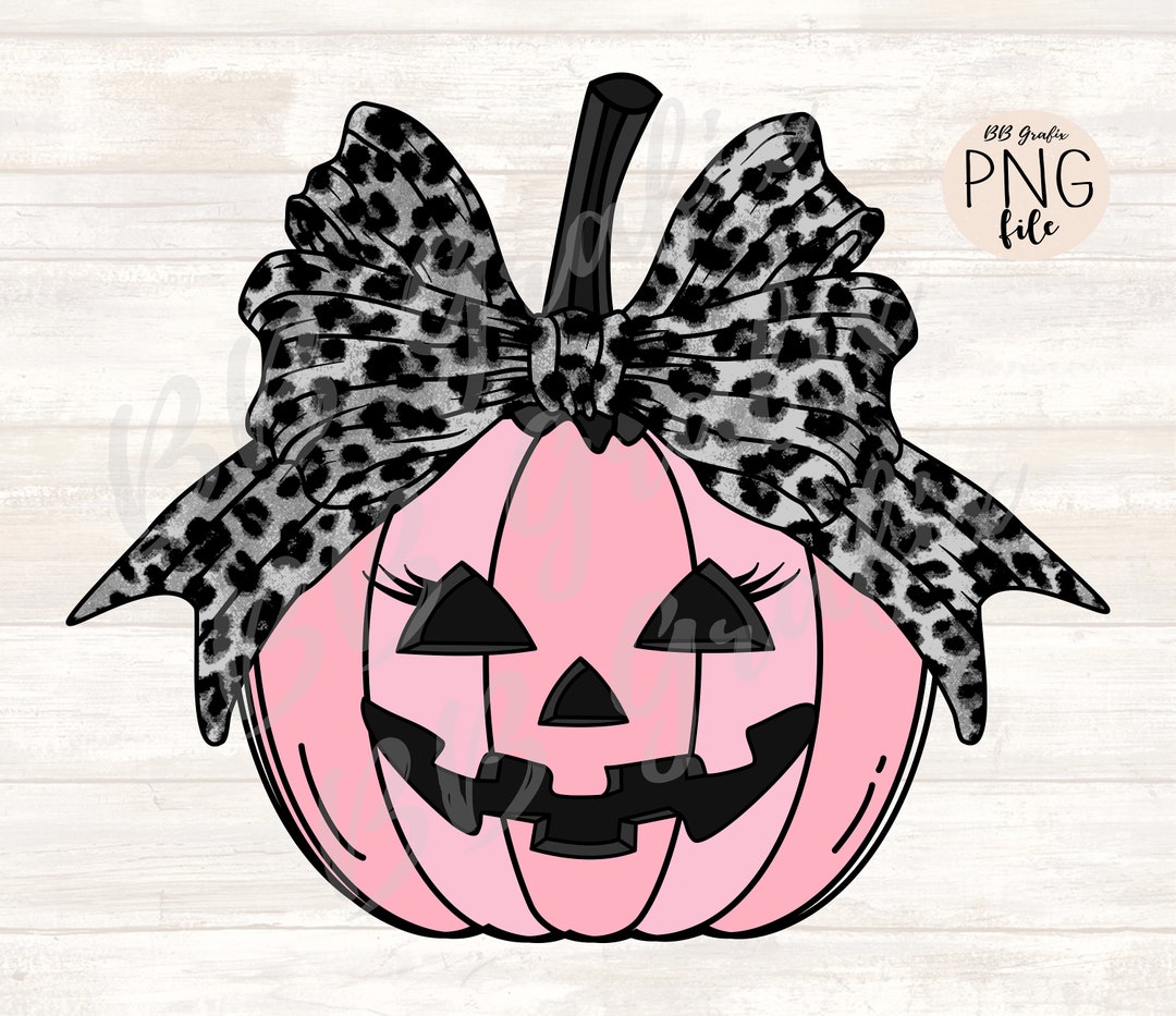 Digital Png File Girl Pumpkin Face Jack-o-lantern Coquette Bow Leopard ...