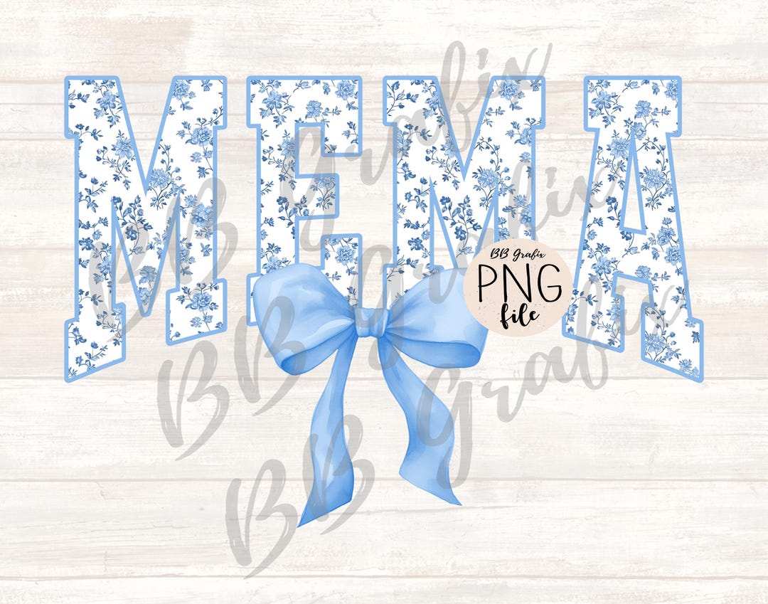 Digital Png File Mema Floral Toile Blue Water Color Coquette Bow Clip ...