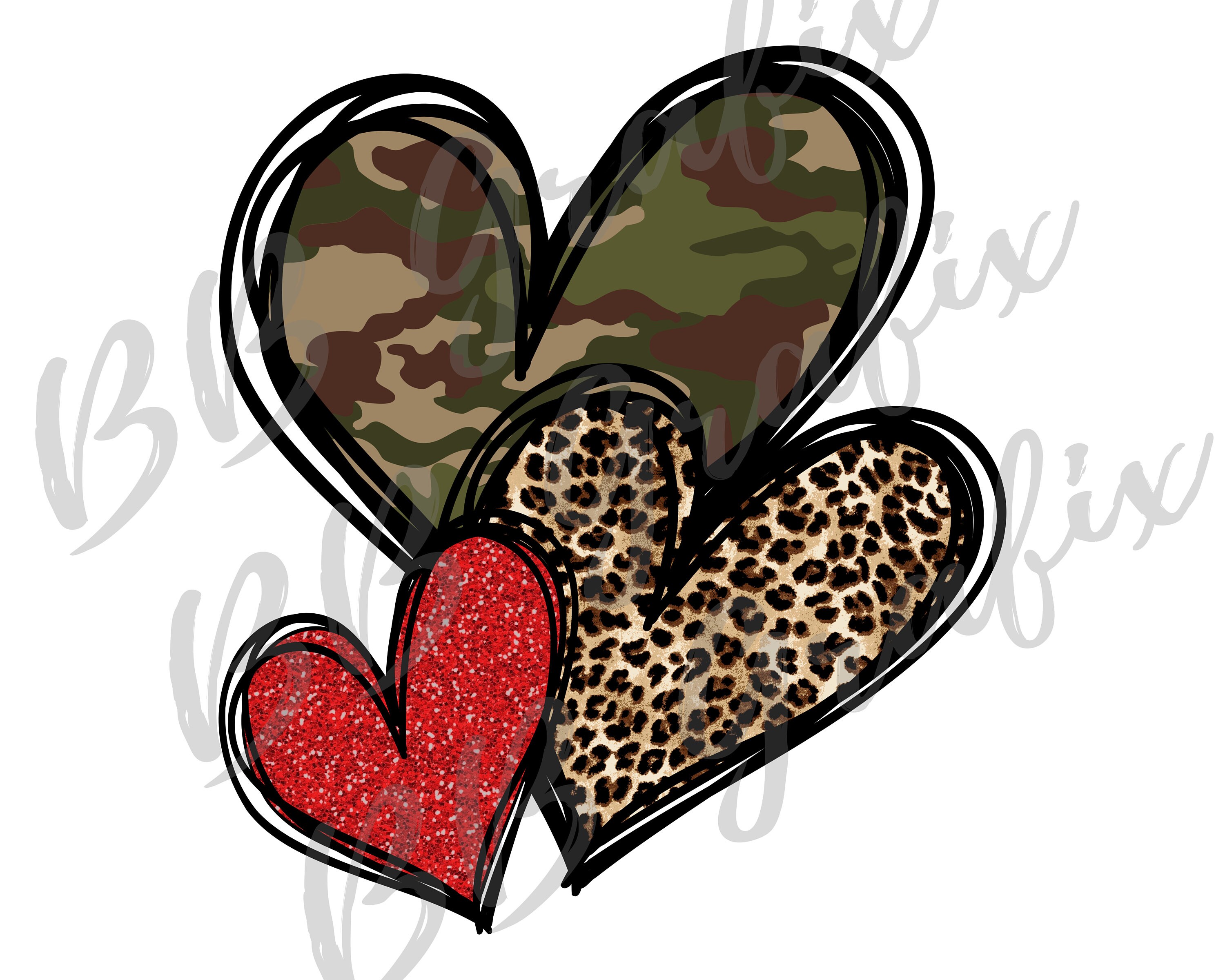 Digital Png File Heart Trio Leopard Camo Red Printable | Etsy
