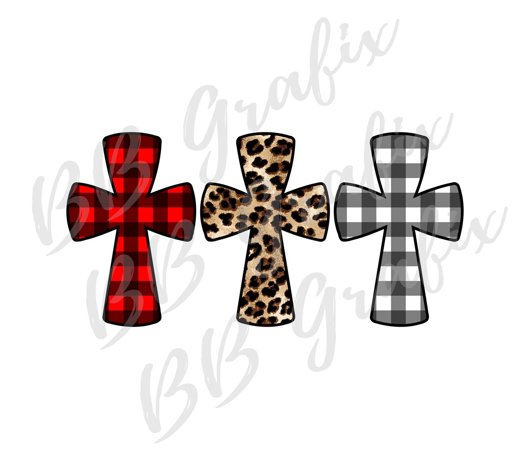 Digital Png File Cross Trio Buffalo Plaid, Leopard Cheetah, Red Black ...