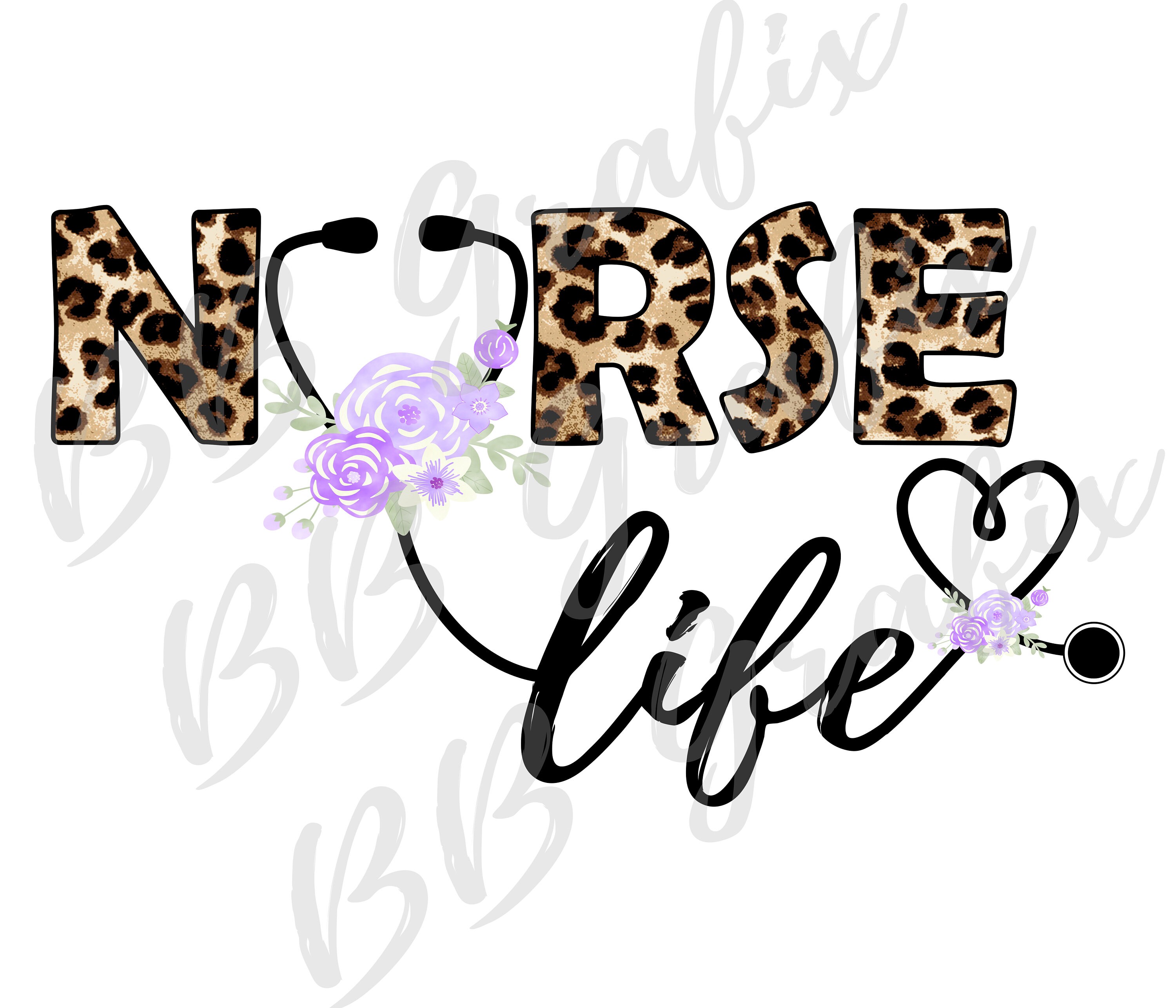 Digital Png File Nurse Life Leopard Cheetah Print Floral | Etsy