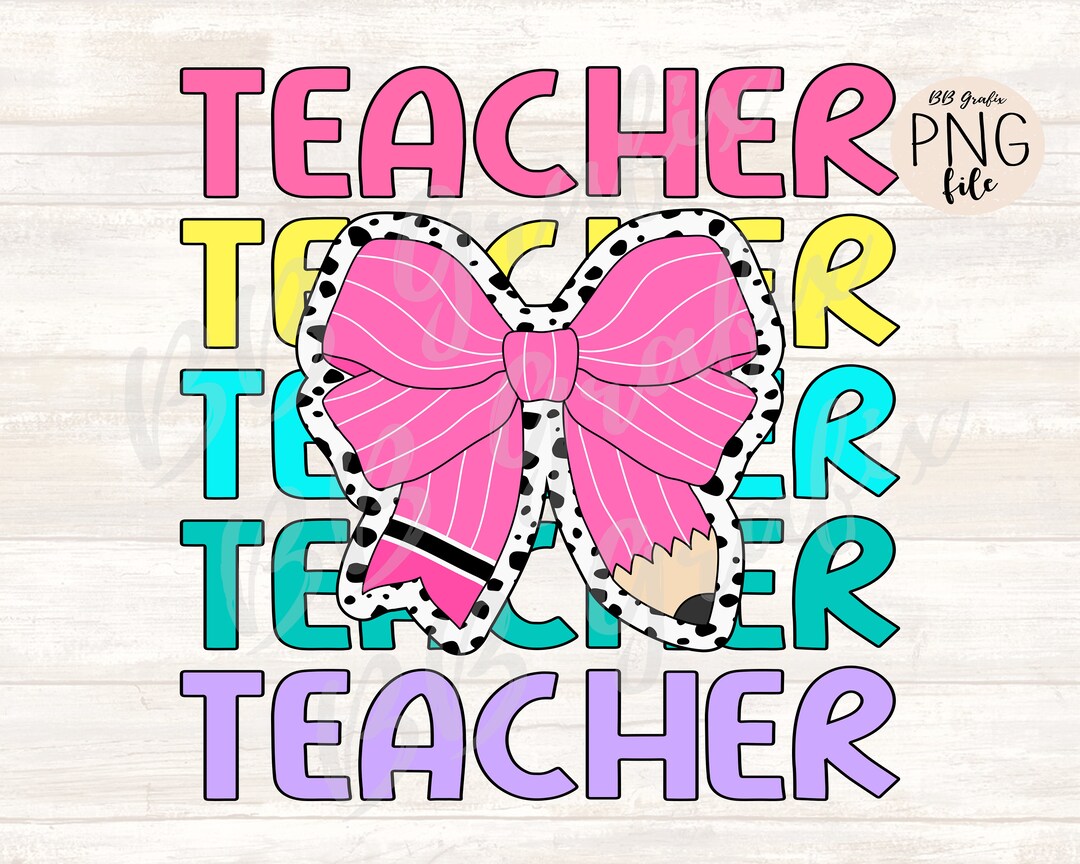 Digital Png File Teacher Stacked Pink Pencil Coquette Bow Back to ...