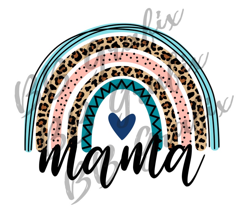 Digital Png File Mama Cheetah Rainbow Watercolor Teal Blush - Etsy