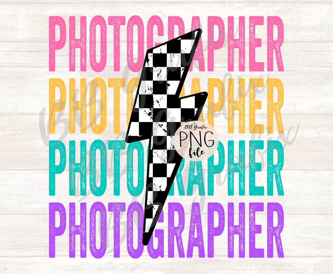 Digital PNG File Photographer Distressed Stacked Checker Lightning Bolt ...