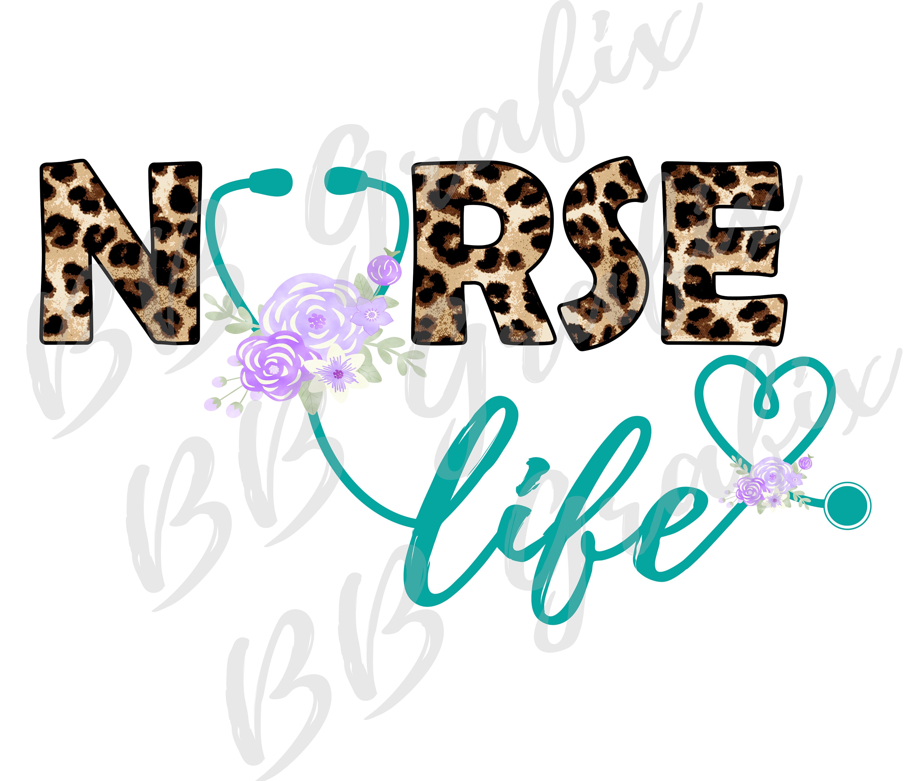 Digital Png File Nurse Life Leopard Cheetah Print Floral | Etsy