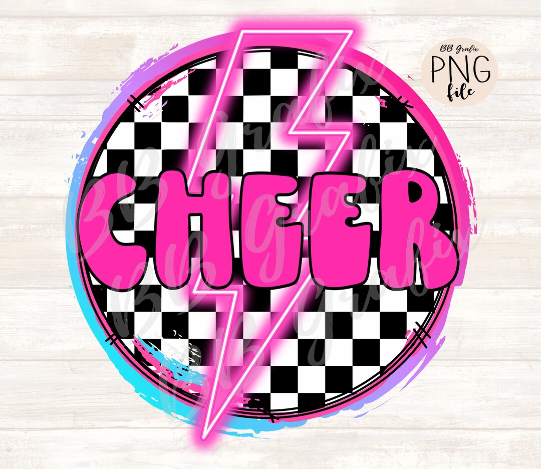 Digital Png File Cheer Retro Checker Neon Lightning Bolt Printable Dtf ...