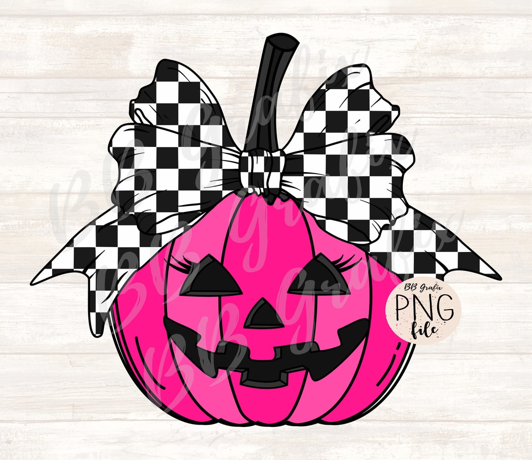 Digital Png File Girl Pumpkin Face Jack-o-lantern Coquette Bow Checker ...