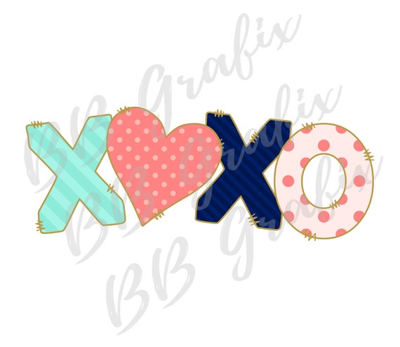 Digital Png File XOXO Heart Navy Blue Coral Pale Teal & | Etsy