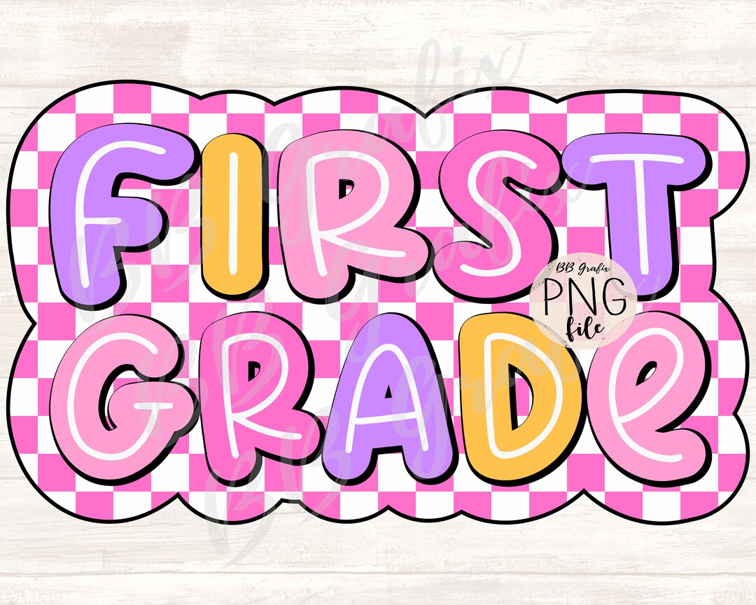 Digital Png File First Grade 1 1st Checker Girl Pink Purple Printable ...