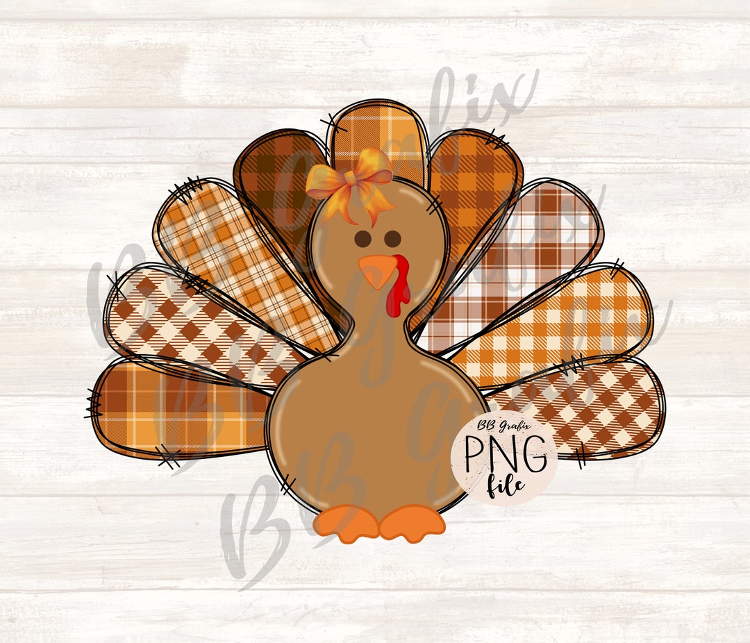 Digital Png File Girl Turkey Bow Plaid Flannel Thanksgiving Cute Fall ...