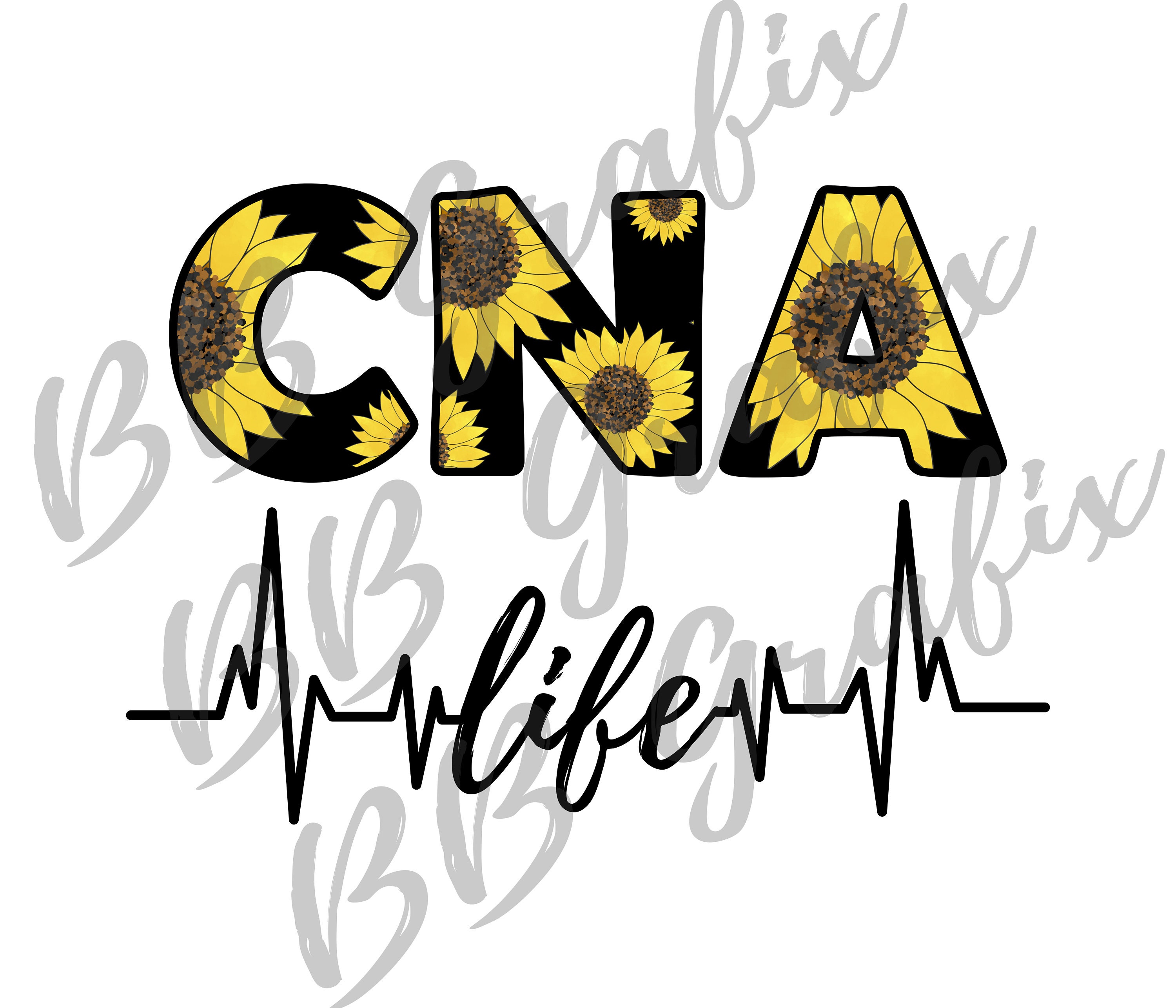 Digital Png File CNA Life Black Yellow Sunflower | Etsy