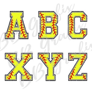 Digital Png Files Alphabet Letter A-Z 26 Letters Softball Clip Art ...