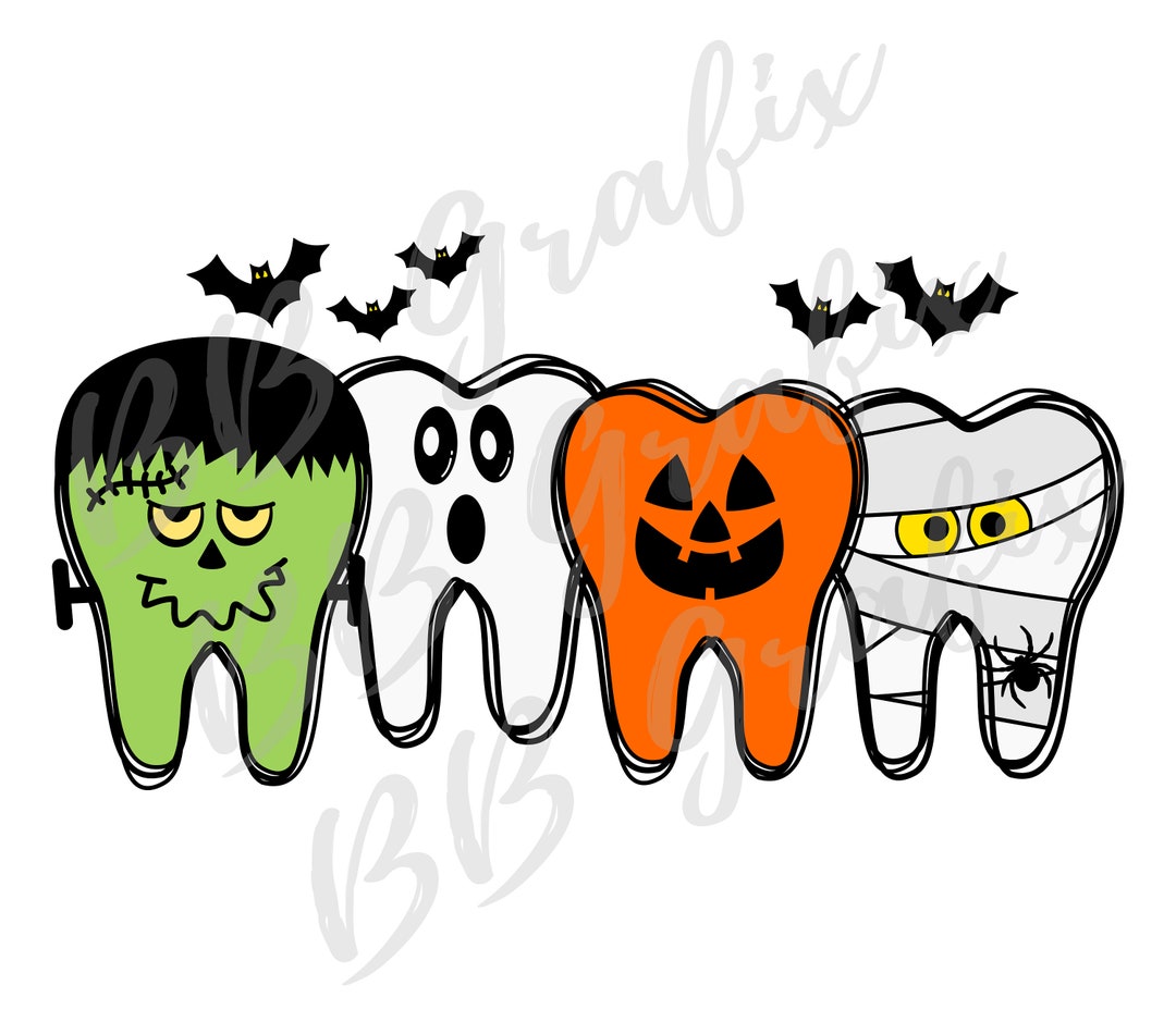 Digital Png File Dentist Happy Halloween Teeth Ghost Pumpkin Mummy Clip ...