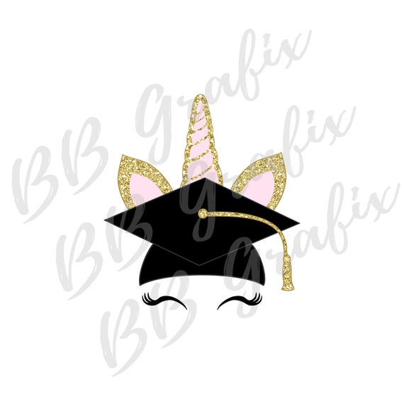 Digital Png File Unicorn Face Graduation Hat Gold Pale - Etsy