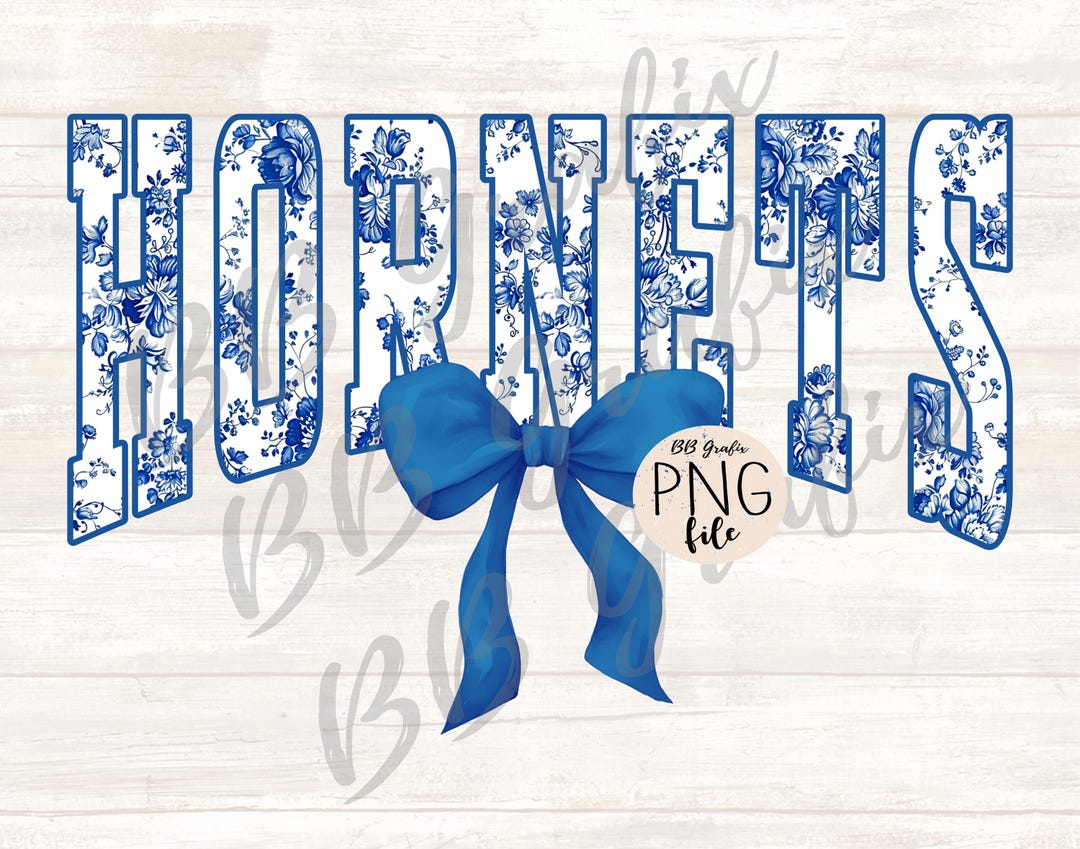 Digital Png File Hornets Floral Toile Blue Water Color Coquette Bow ...