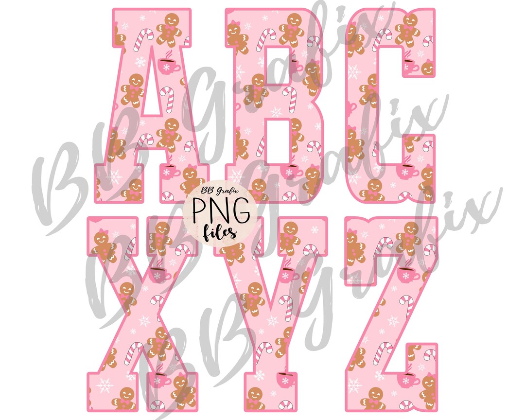 Digital Png Files Alphabet ABC Letters 26 Letters A-Z Gingerbread Pink ...