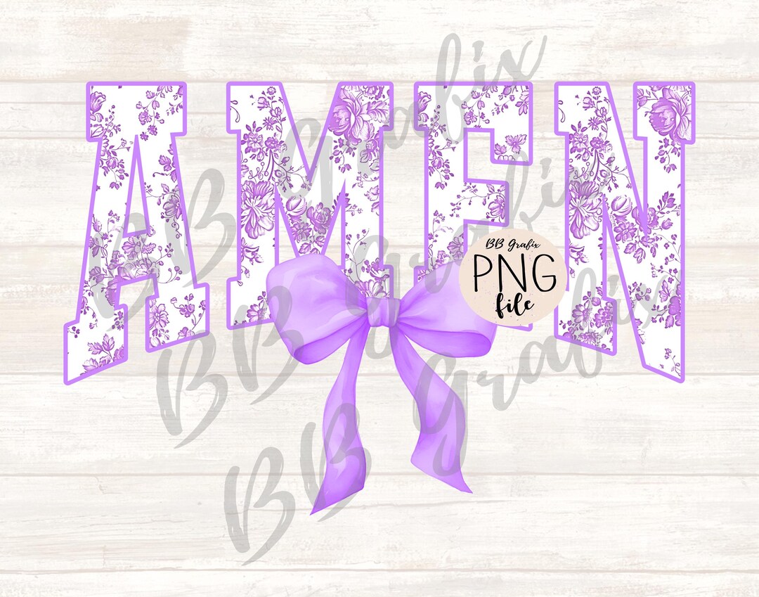 Digital Png File Amen Floral Toile Purple Water Color Coquette Bow Clip ...