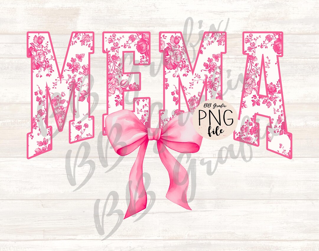 Digital Png File Mema Floral Toile Pink Water Color Coquette Bow Clip ...