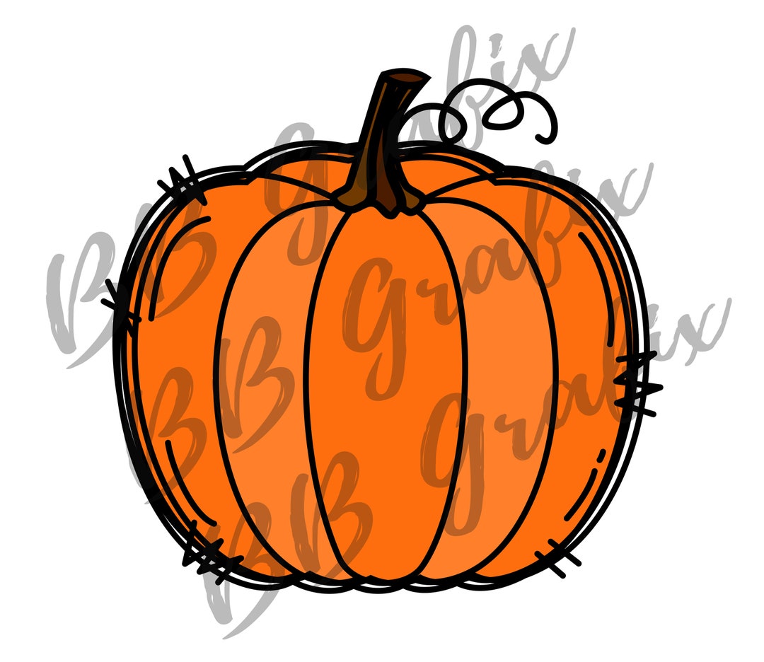 Digital Png File Orange Pumpkin Doodle Hand Drawn Scribble Halloween ...